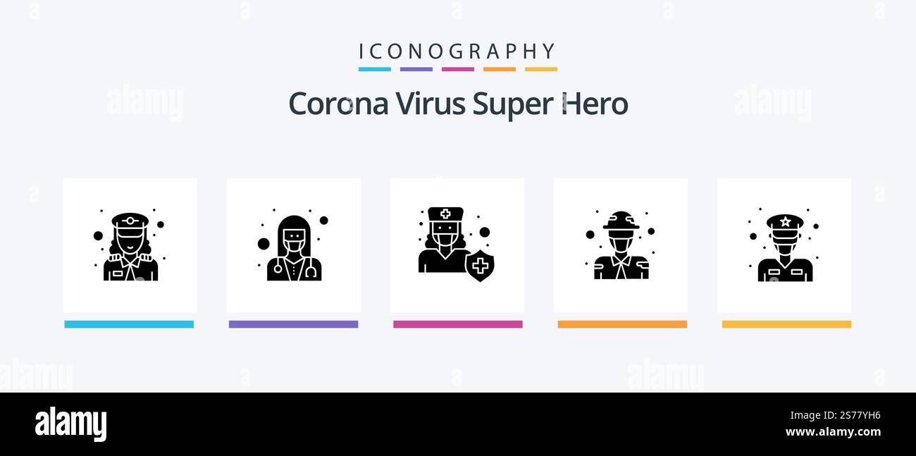Corona Virus Super Hero Glyph 5 Icon Pack Including military. army ...