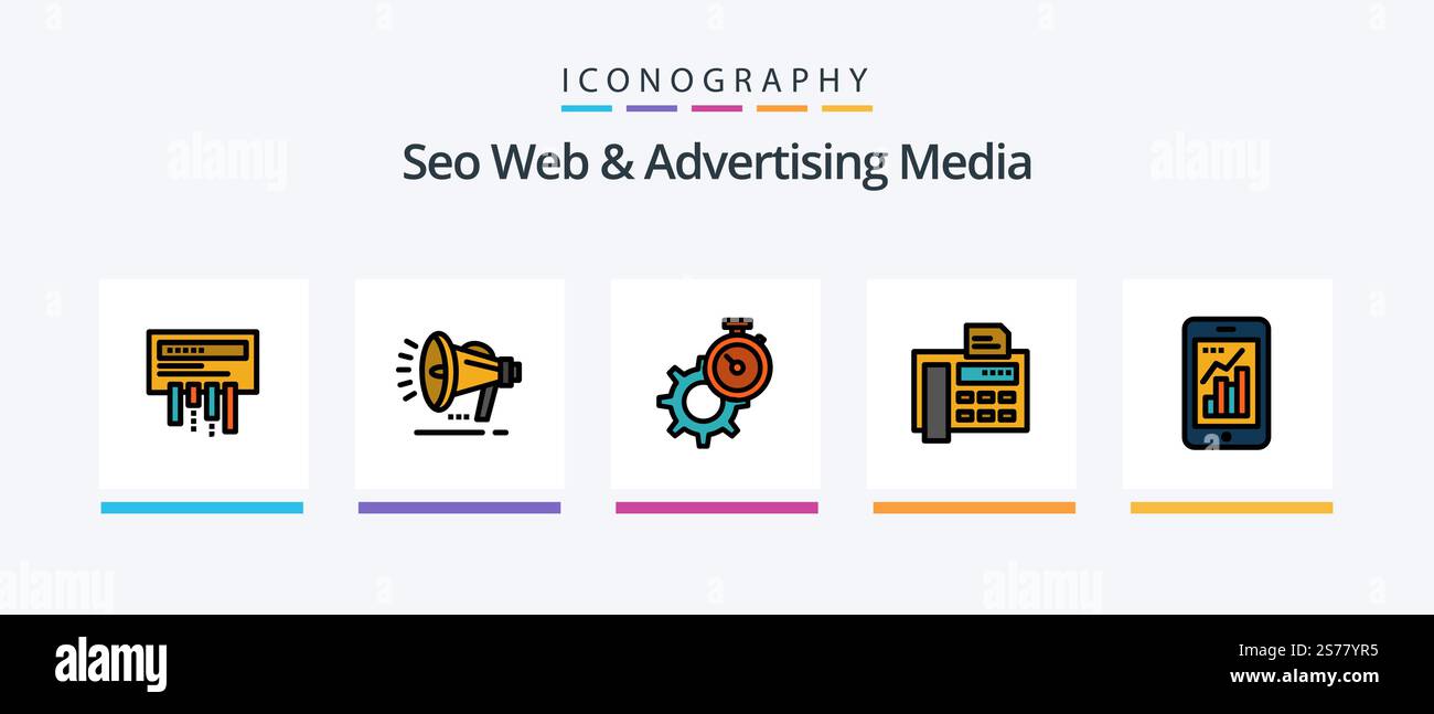 Seo Web And Advertising Media Line Filled 5 Icon Pack Including graph. setting. cable. gear ...