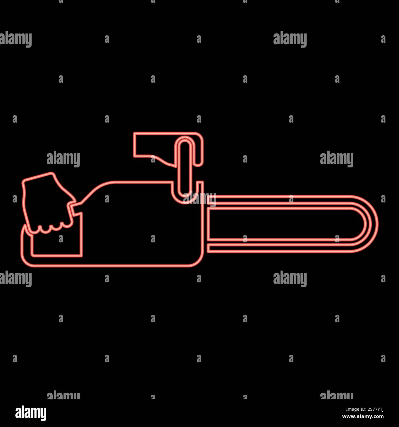 Neon chainsaw in hand lumberjack woodcutter red color vector ...