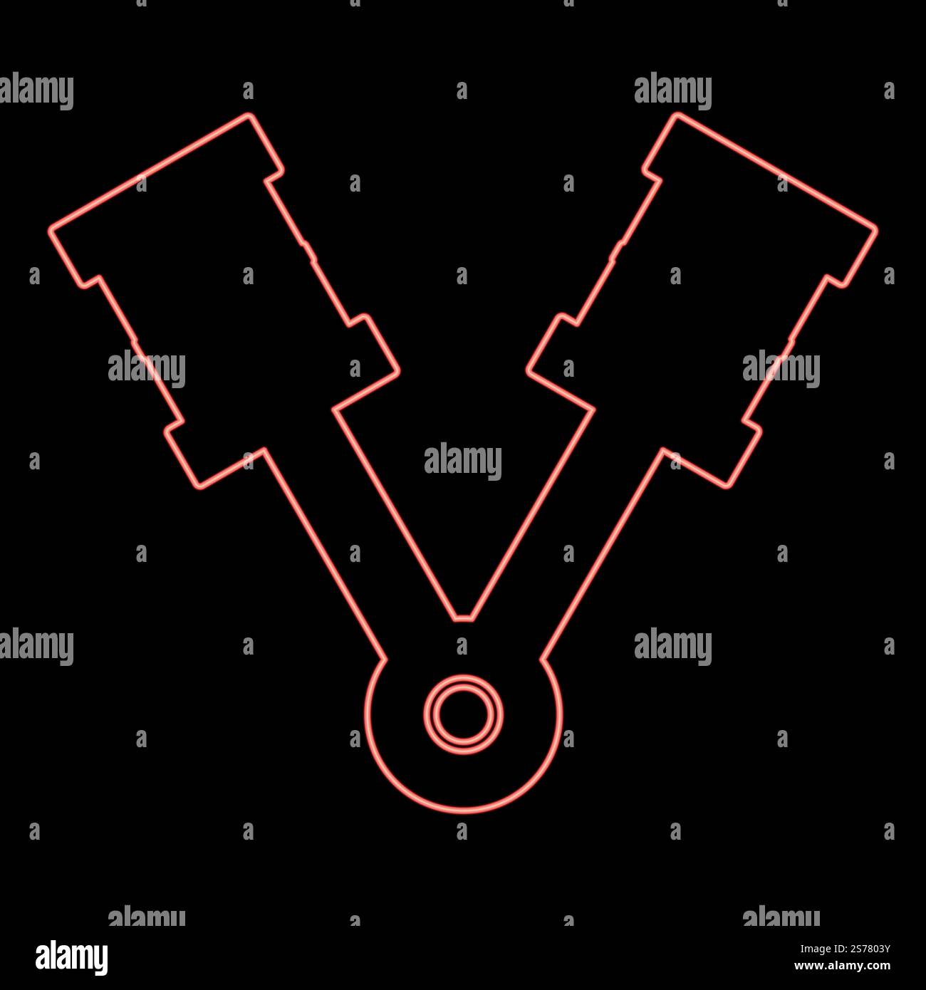 Neon pistons of engine two items with rods aligned for car crankshaft ...