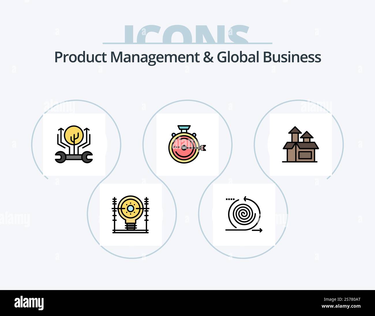 Product Managment And Global Business Line Filled Icon Pack 5 Icon Design. power. engineering ...