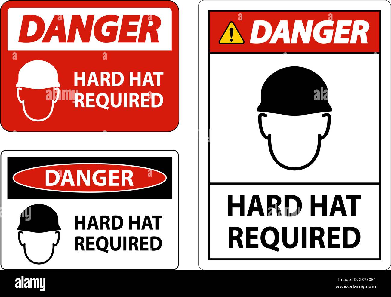 Danger Hard Hat Required Sign On White Background Stock Vector Image ...