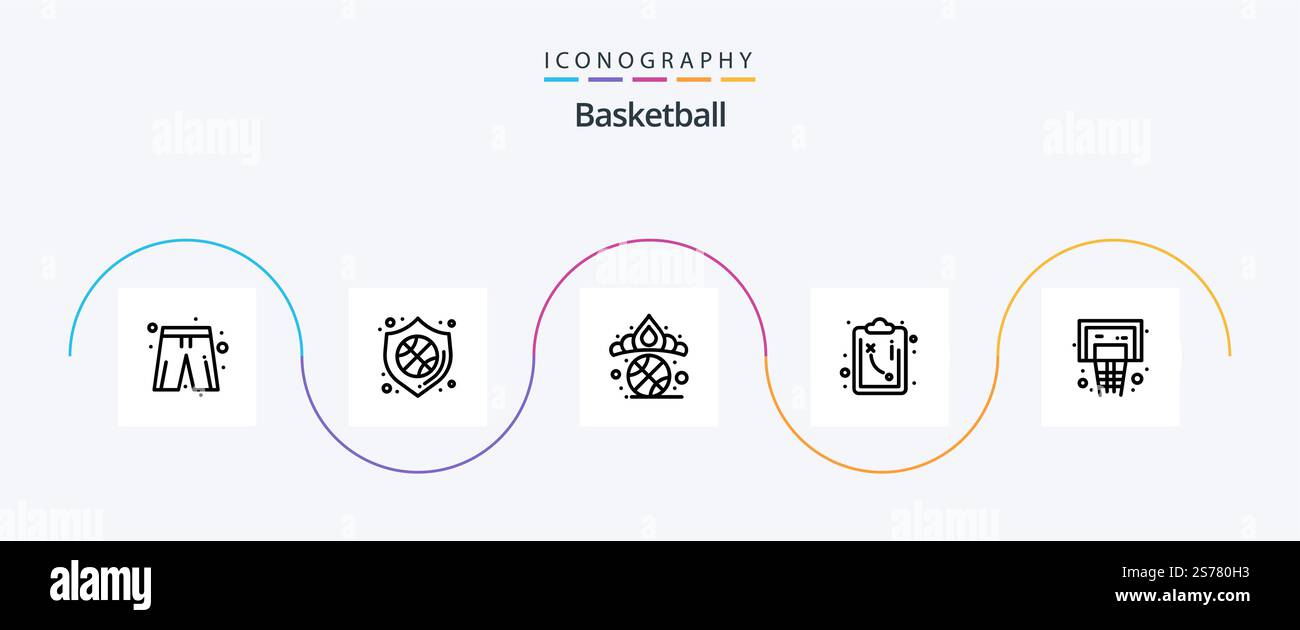 Basketball Line 5 Icon Pack Including hoop. basket. crown. tactics ...