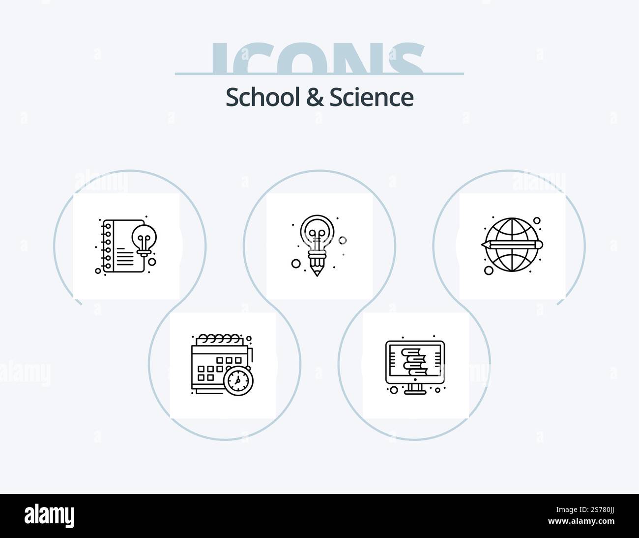 School And Science Line Icon Pack 5 Icon Design. dictionary. monitor ...