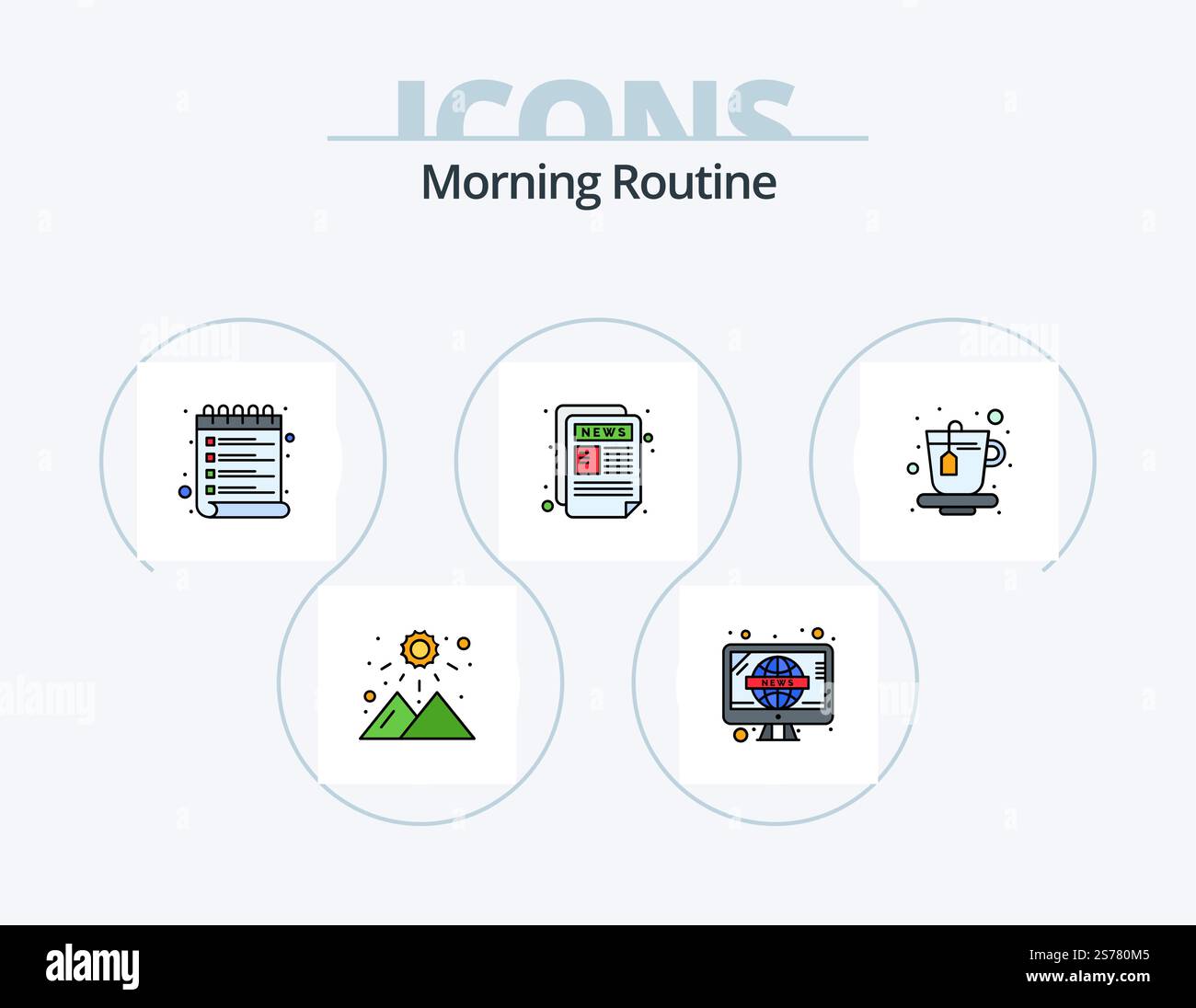 Morning Routine Line Filled Icon Pack 5 Icon Design. . toaster. digital ...
