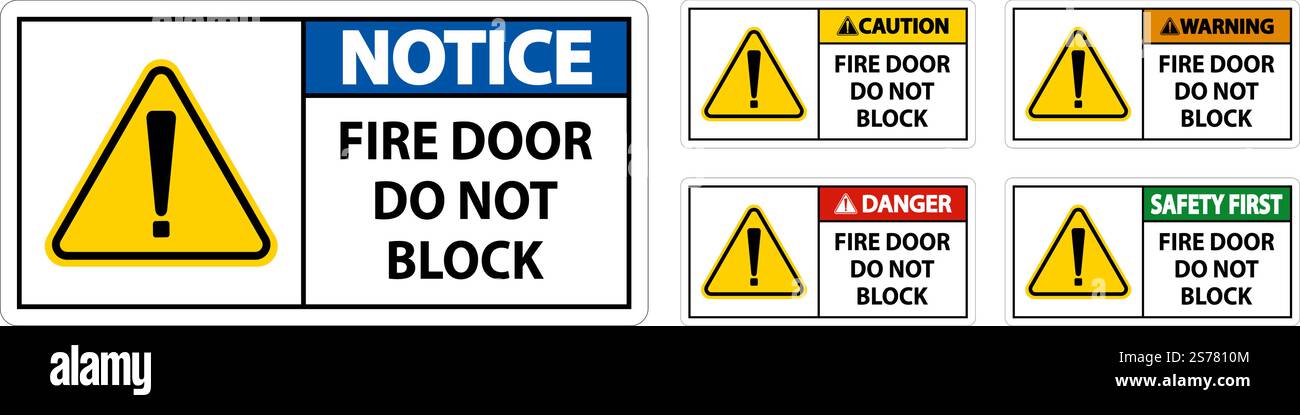 Fire Door Do Not Block Sign On White Background Stock Vector Image ...