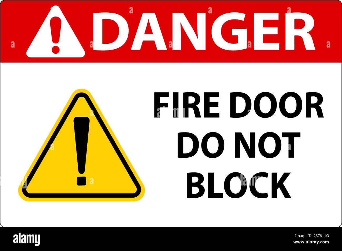 Danger Fire Door Do Not Block Sign On White Background Stock Vector ...