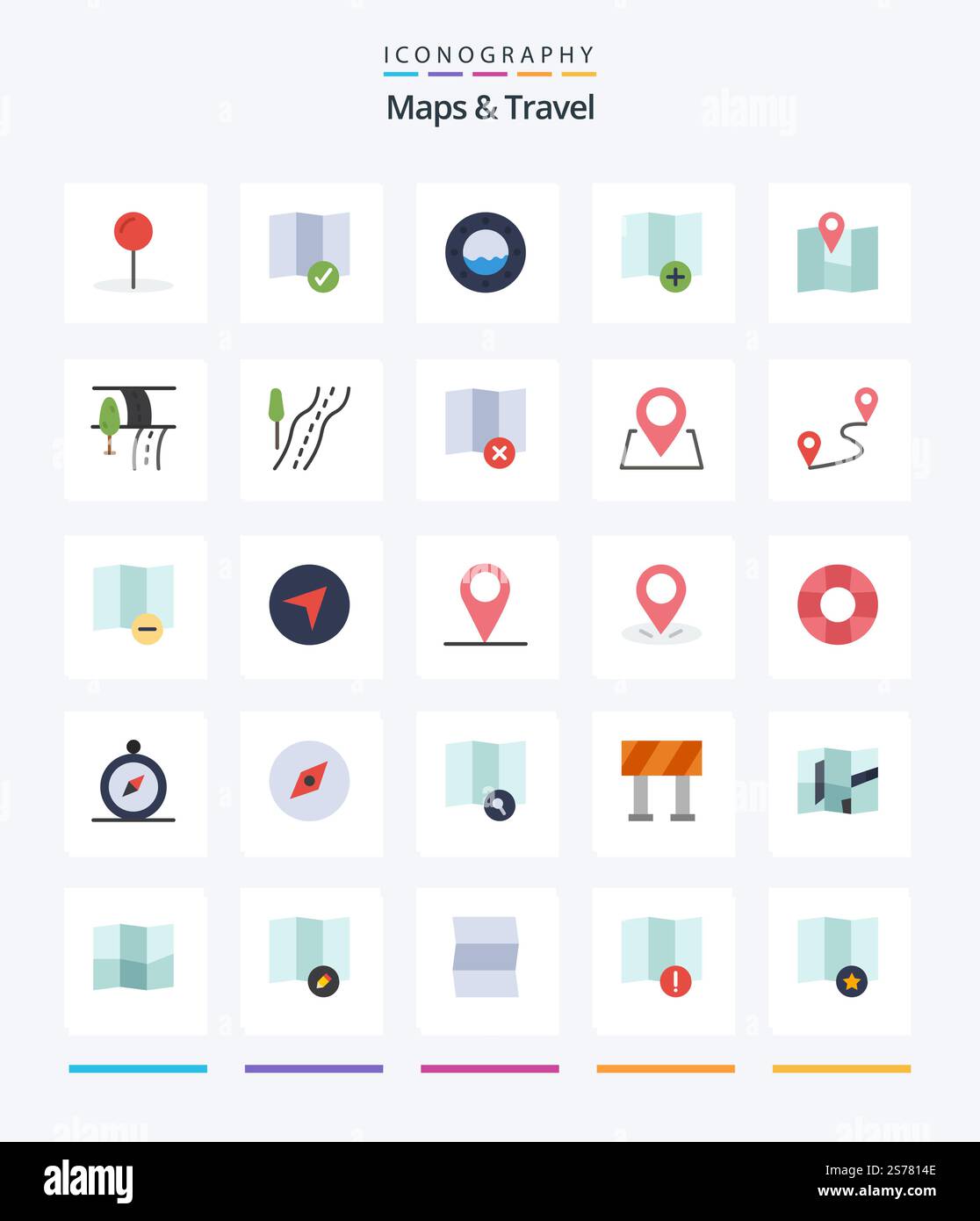 Creative Maps & Travel 25 Flat icon pack Such As travel. road. water ...
