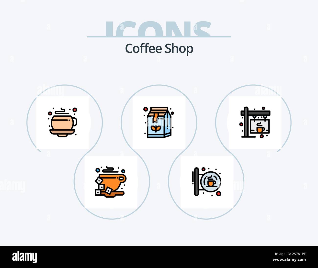 Coffee Shop Line Filled Icon Pack 5 Icon Design. order. list. coffee. coffee. starbucks Stock ...