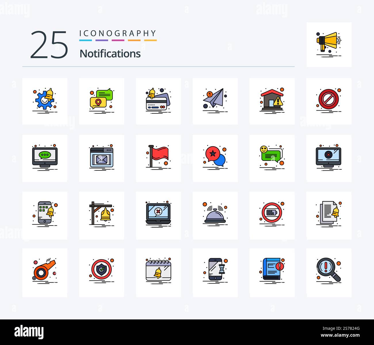 Notifications 25 Line Filled icon pack including home. notification ...
