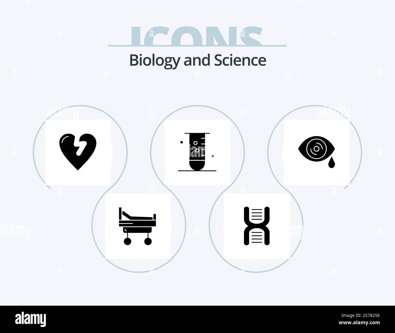 Biology Glyph Icon Pack 5 Icon Design. eye. science. heart attack. laboratory. glassware Stock ...
