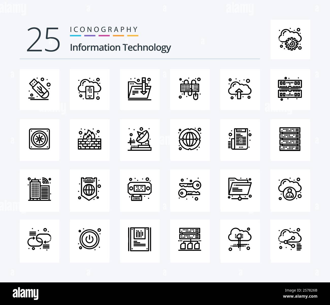 Information Technology 25 Line icon pack including upload. cloud ...
