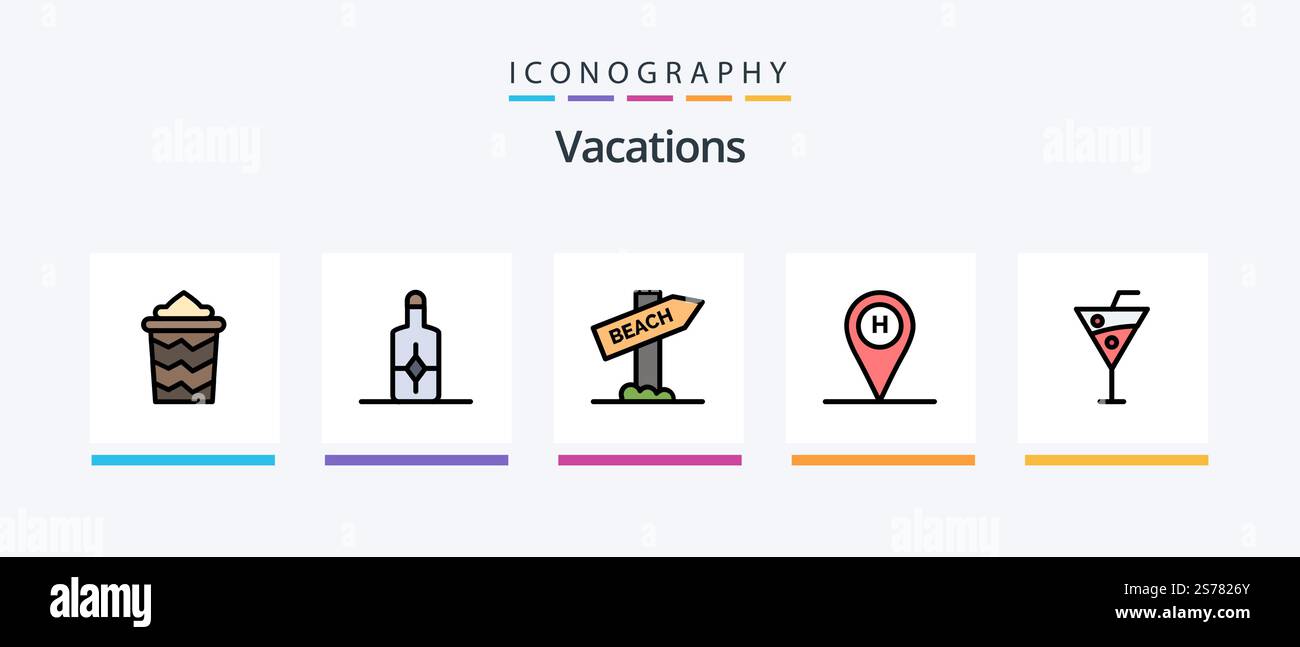 Vacations Line Filled 5 Icon Pack Including travel. holiday . teepee ...