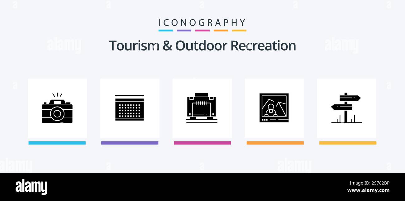 Tourism And Outdoor Recreation Glyph 5 Icon Pack Including hotel. photo ...