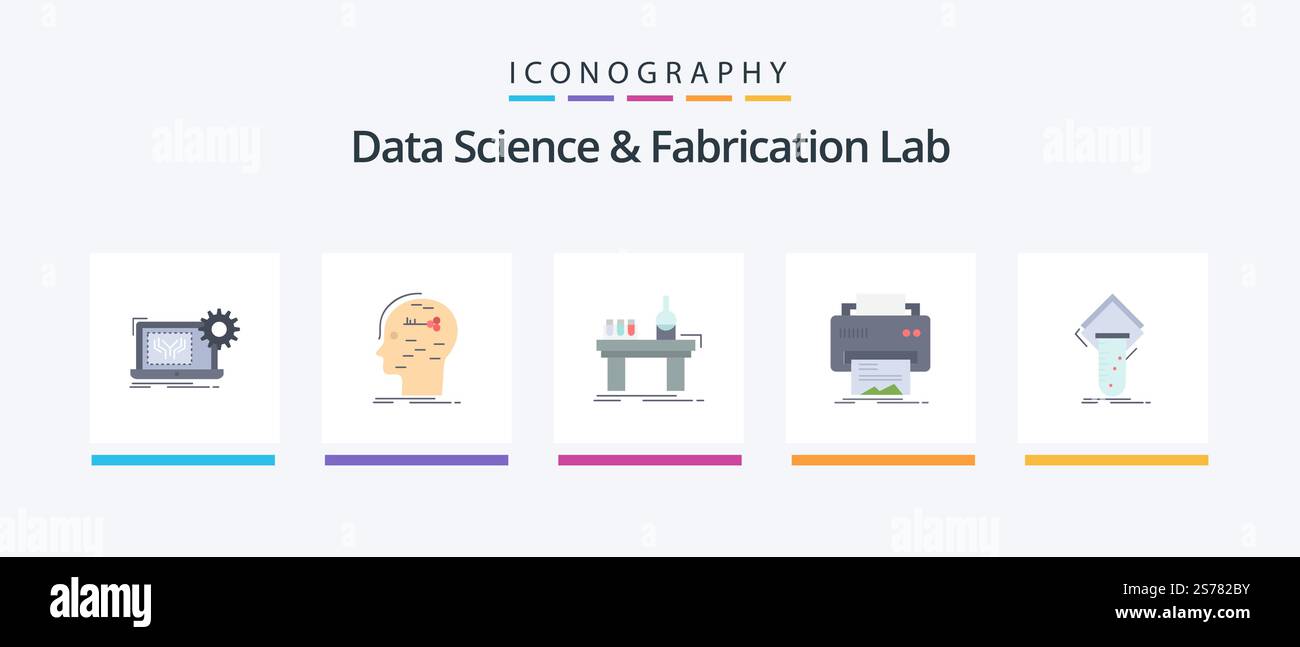 Data Science And Fabrication Lab Flat 5 Icon Pack Including printing ...
