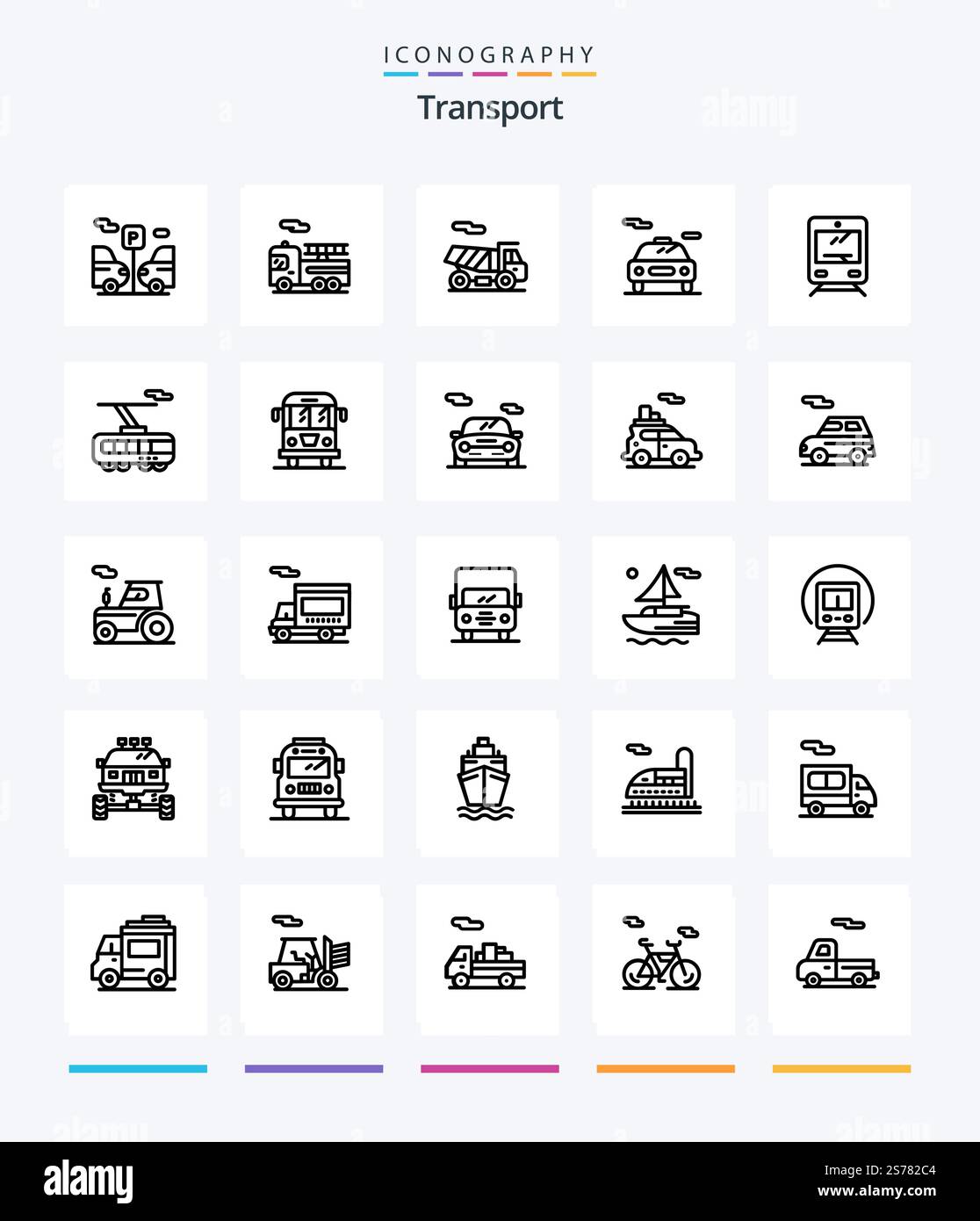 Creative Transport 25 OutLine icon pack Such As car. train. transport ...