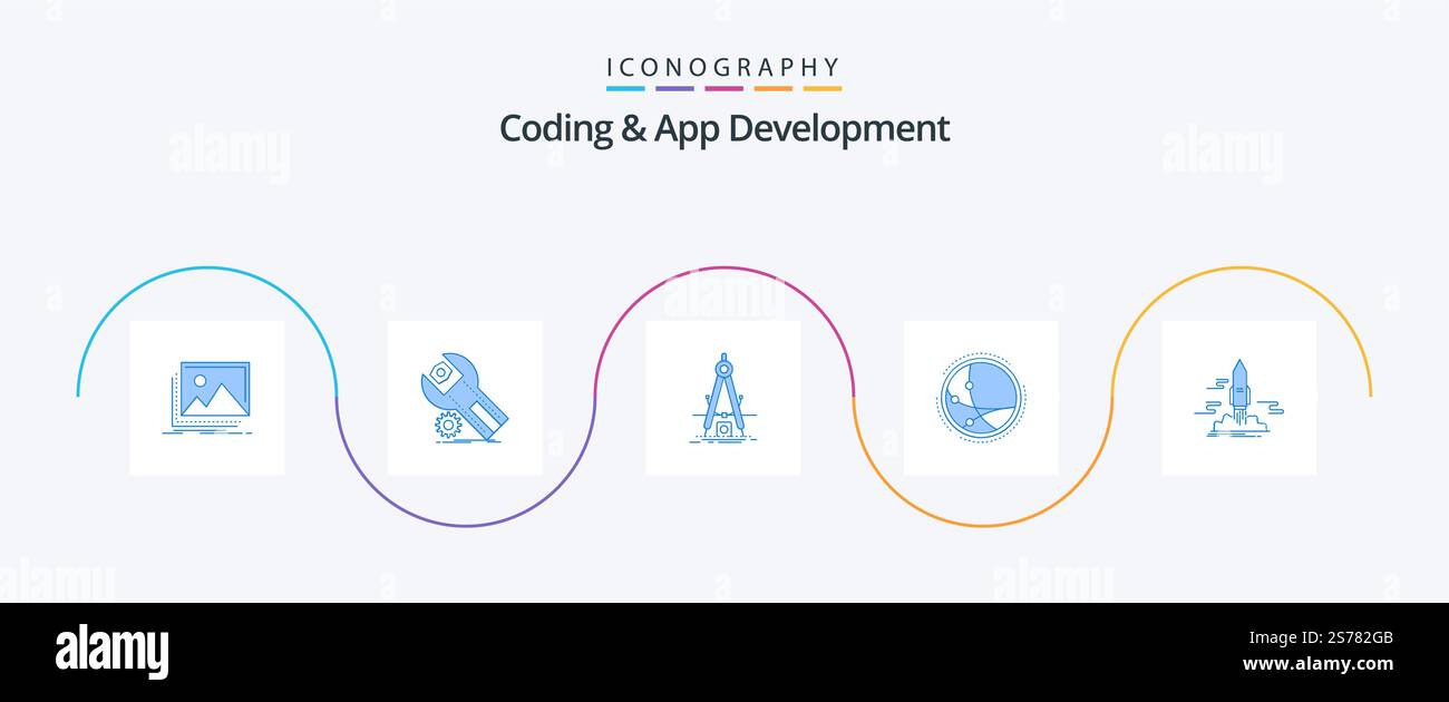 Coding And App Development Blue 5 Icon Pack Including connection. worldwide. maintenance ...