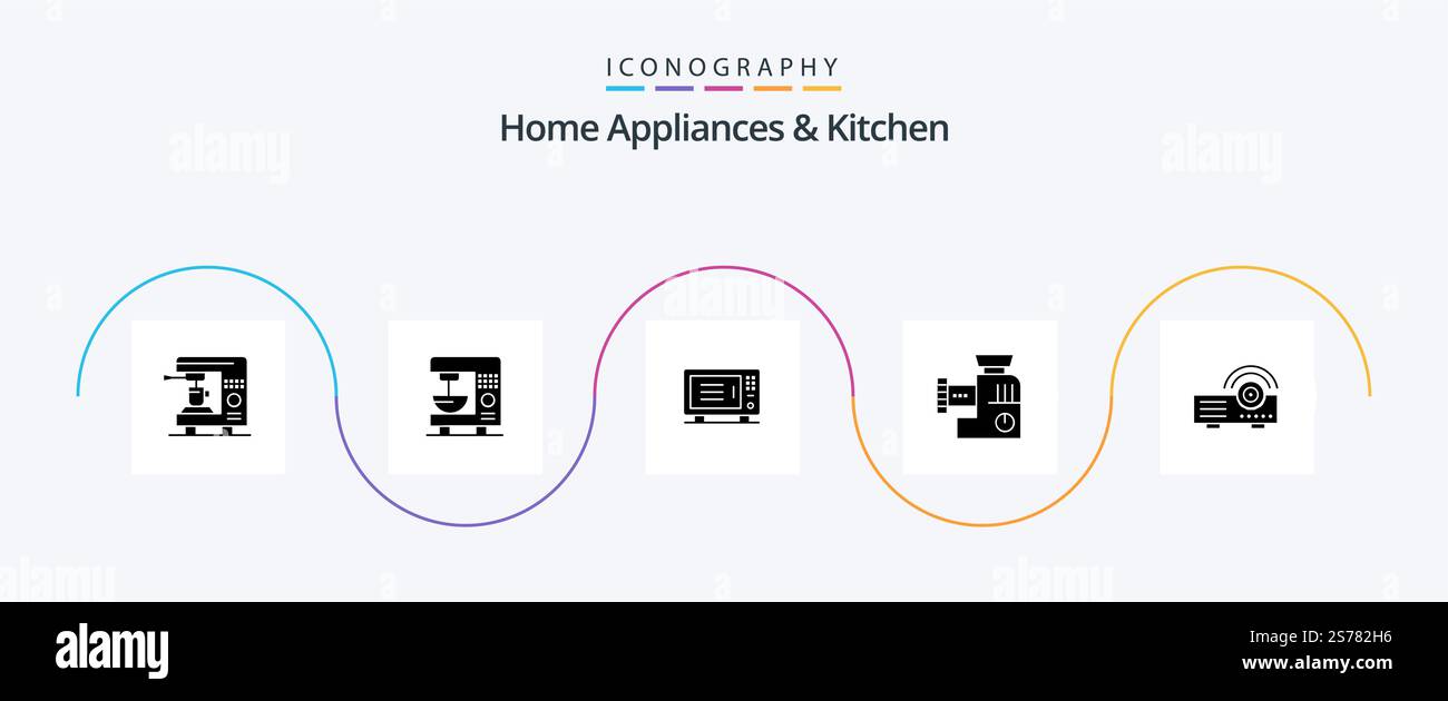 Home Appliances And Kitchen Glyph 5 Icon Pack Including kitchen. mix ...
