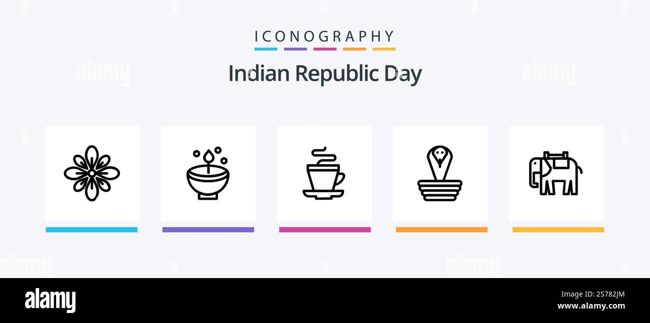 Indian Republic Day Line 5 Icon Pack Including currency. day. crackers ...