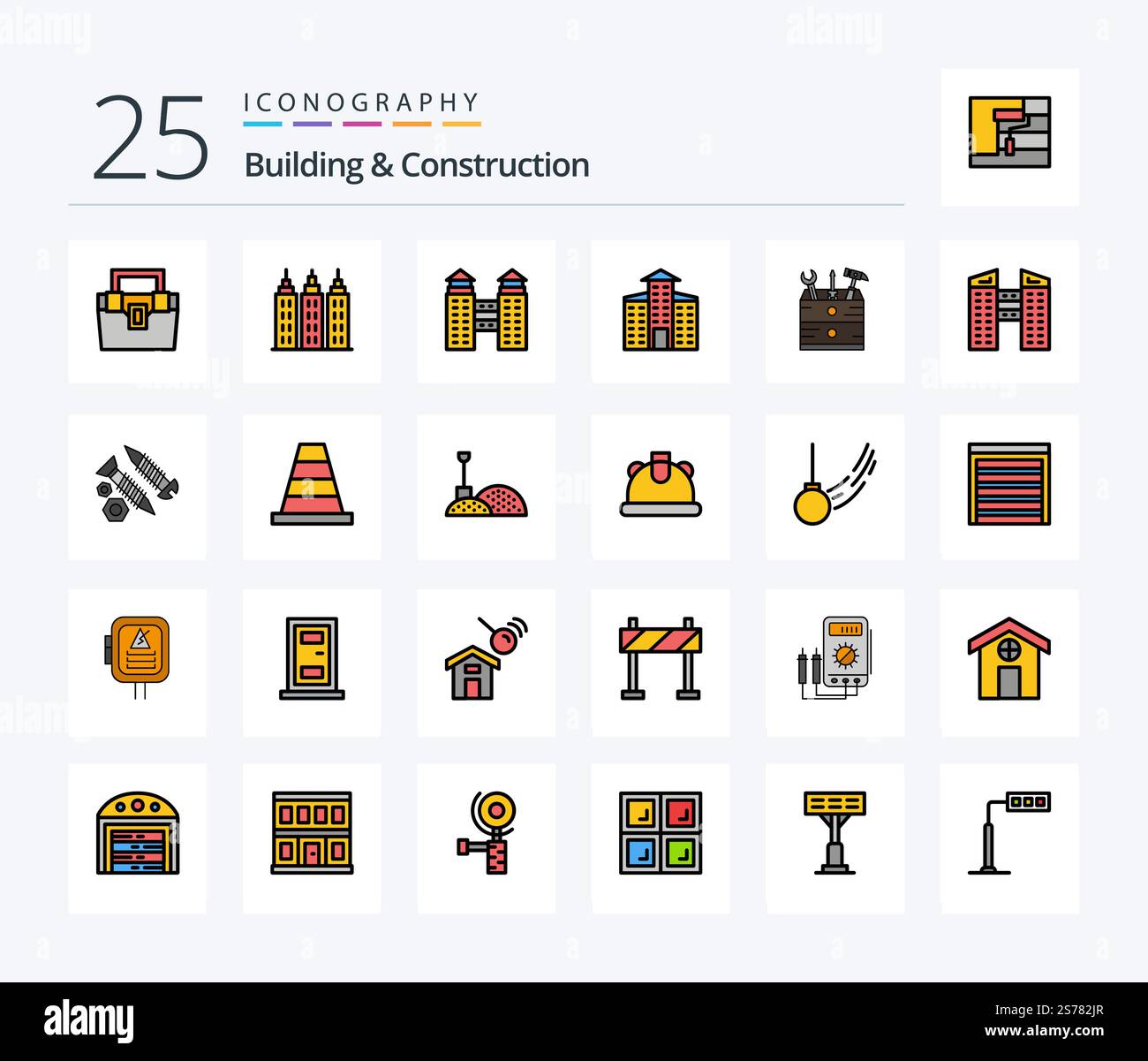 Building And Construction 25 Line Filled icon pack including construction. buildings. building ...