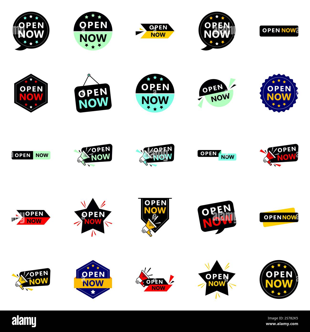 Open now set 25 different design options Stock Vector Image & Art - Alamy