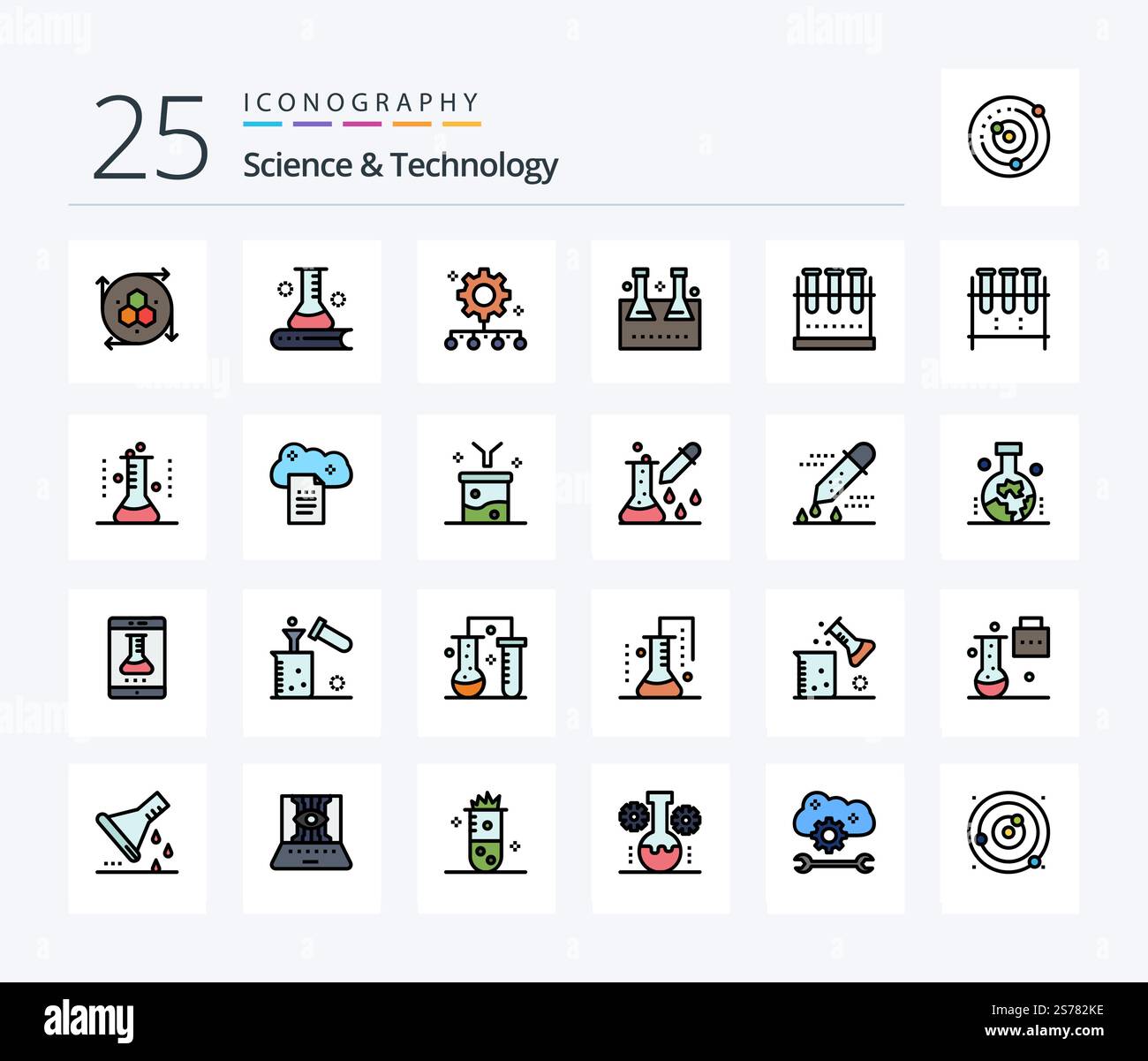 Science And Technology 25 Line Filled icon pack including lab glassware ...