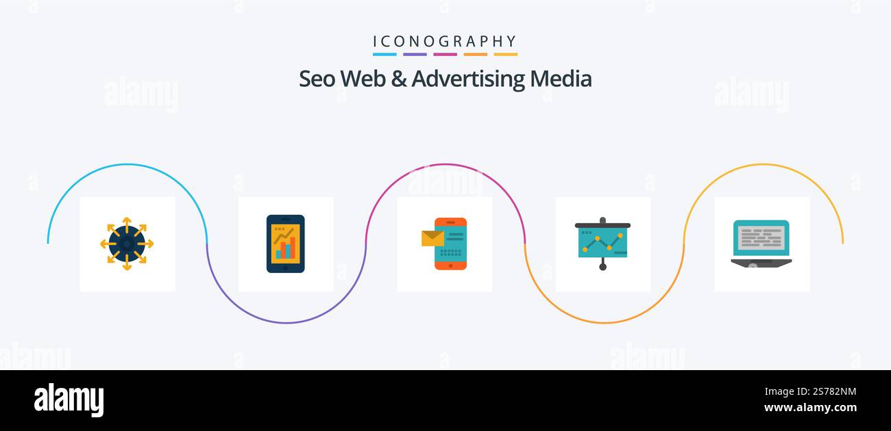 Seo Web And Advertising Media Flat 5 Icon Pack Including projector. presentation. mobile graph ...