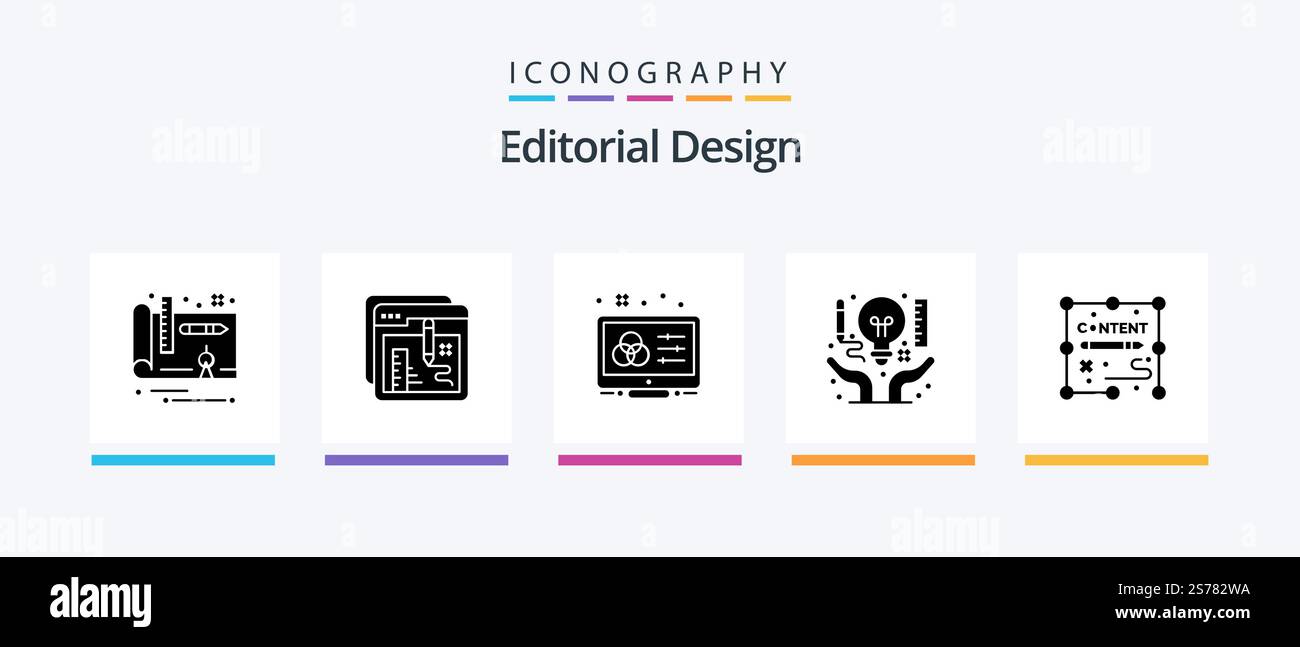 Editorial Design Glyph 5 Icon Pack Including document. business ...