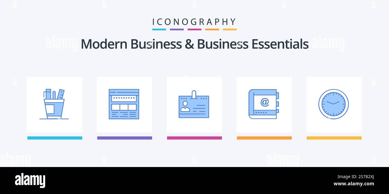 Modern Business And Business Essentials Blue 5 Icon Pack Including id ...