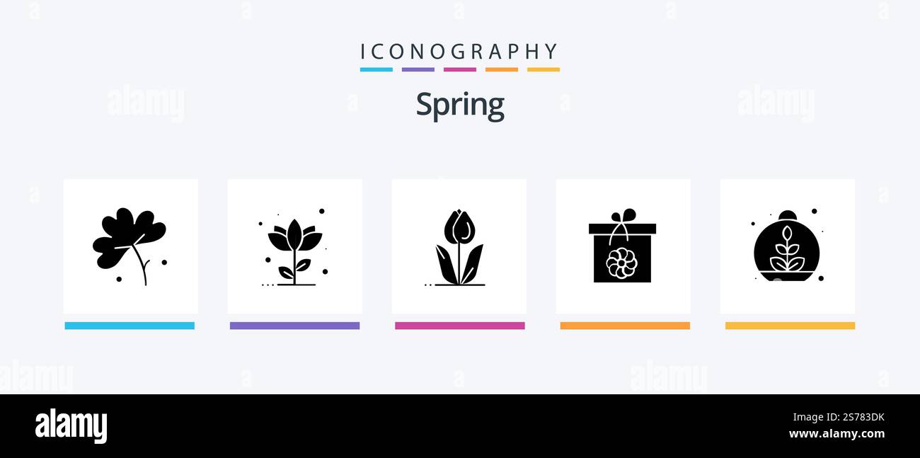 Spring Glyph 5 Icon Pack Including . plant. rose. leaf. spring ...