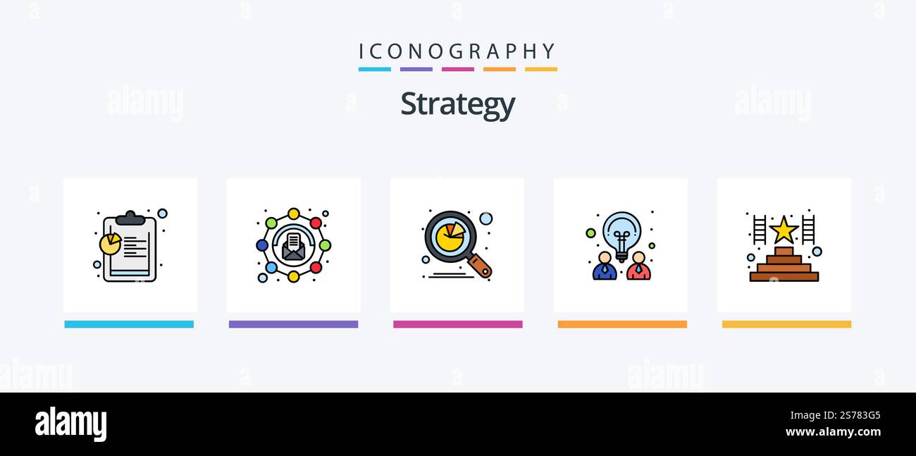 Strategy Line Filled 5 Icon Pack Including email. settings. team. network. gear. Creative Icons ...
