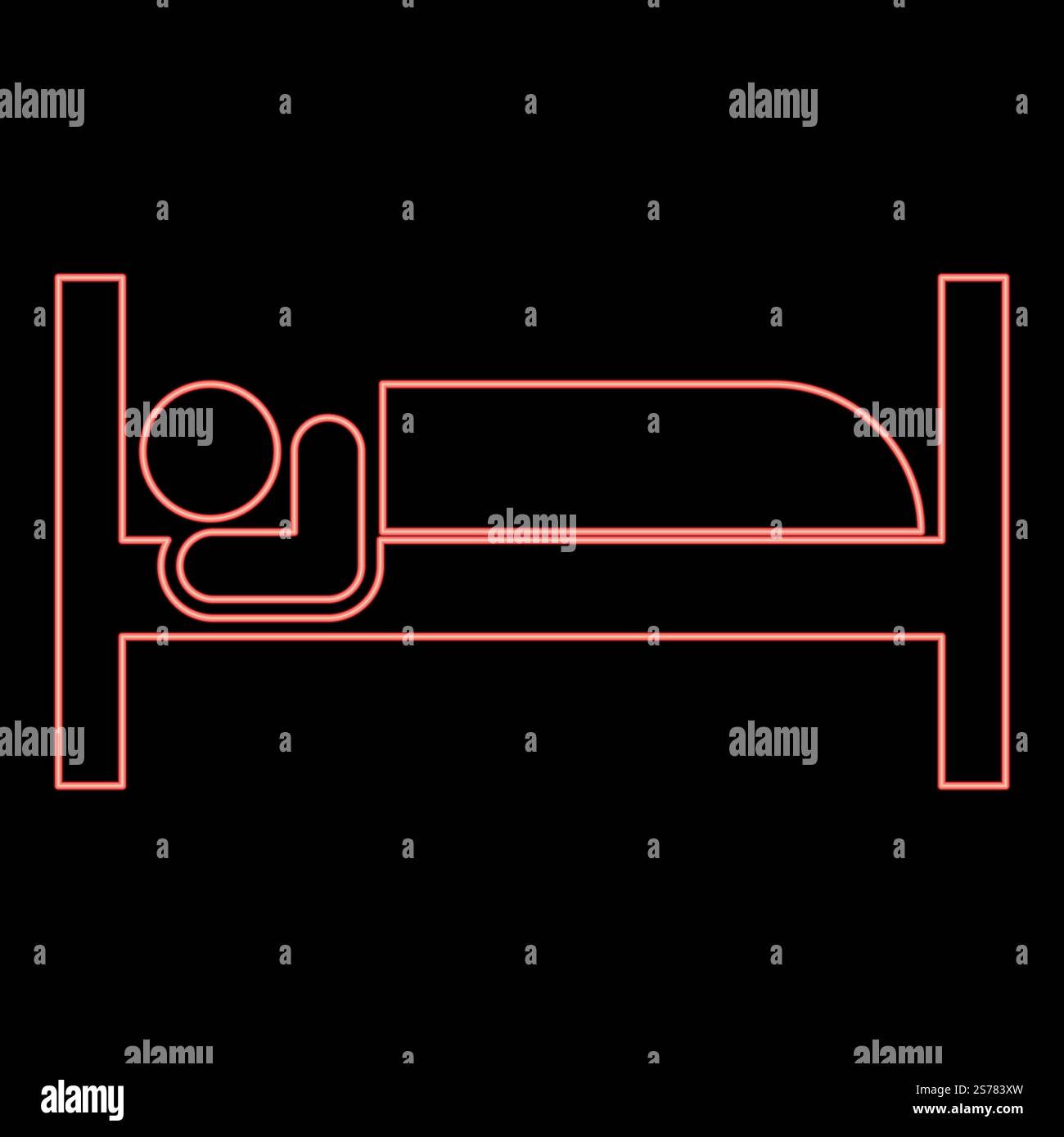 Neon man lies on bed sleeping concept Hotel sign red color vector ...
