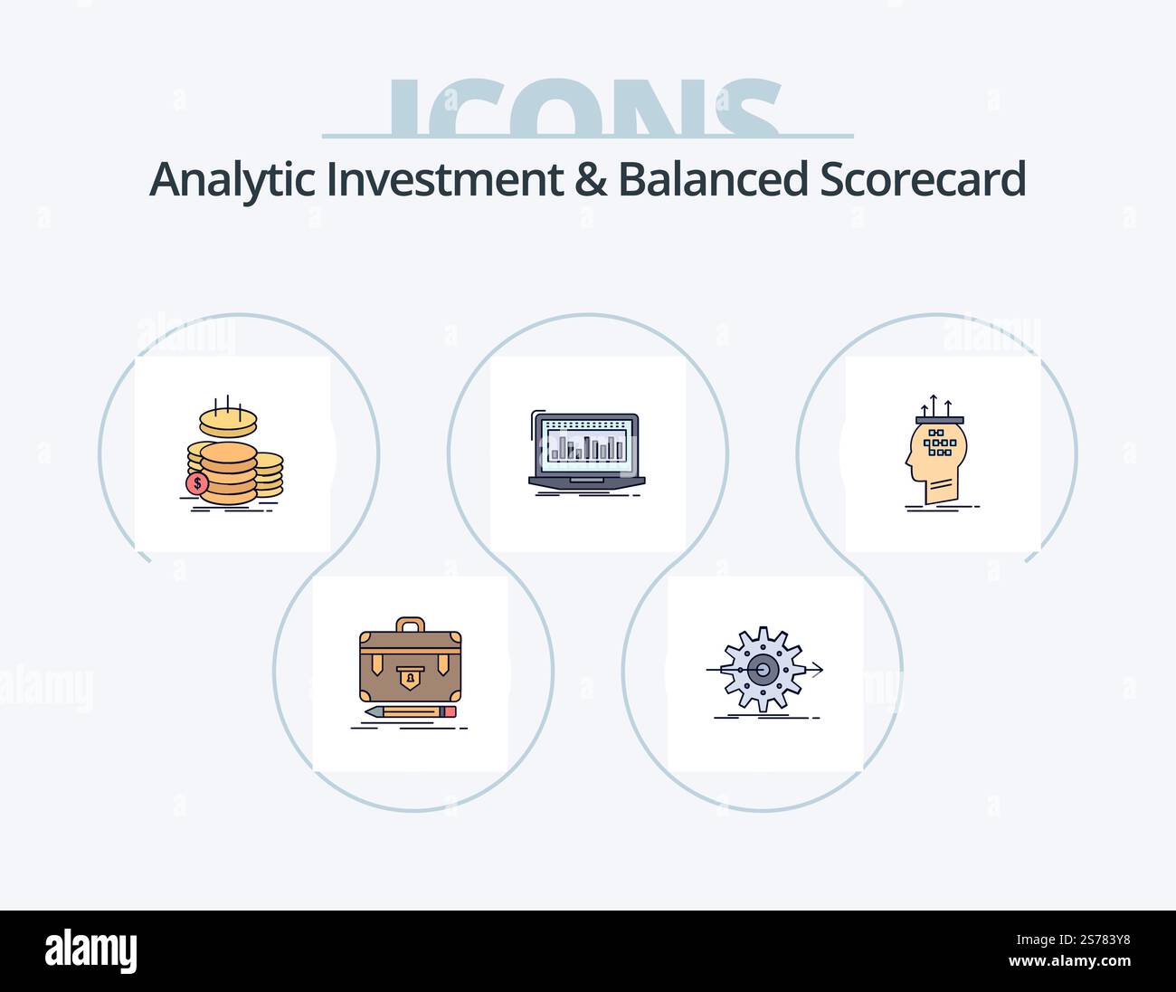 Analytic Investment And Balanced Scorecard Line Filled Icon Pack 5 Icon ...