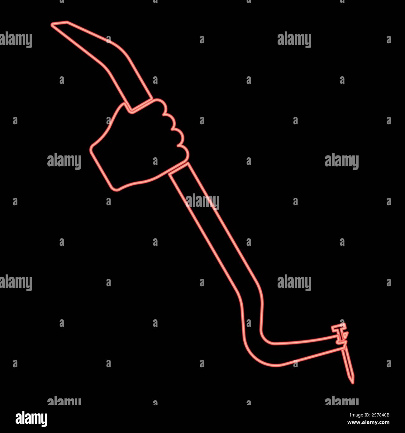 Neon crowbar tool in hand remove nail holder pulls red color vector ...