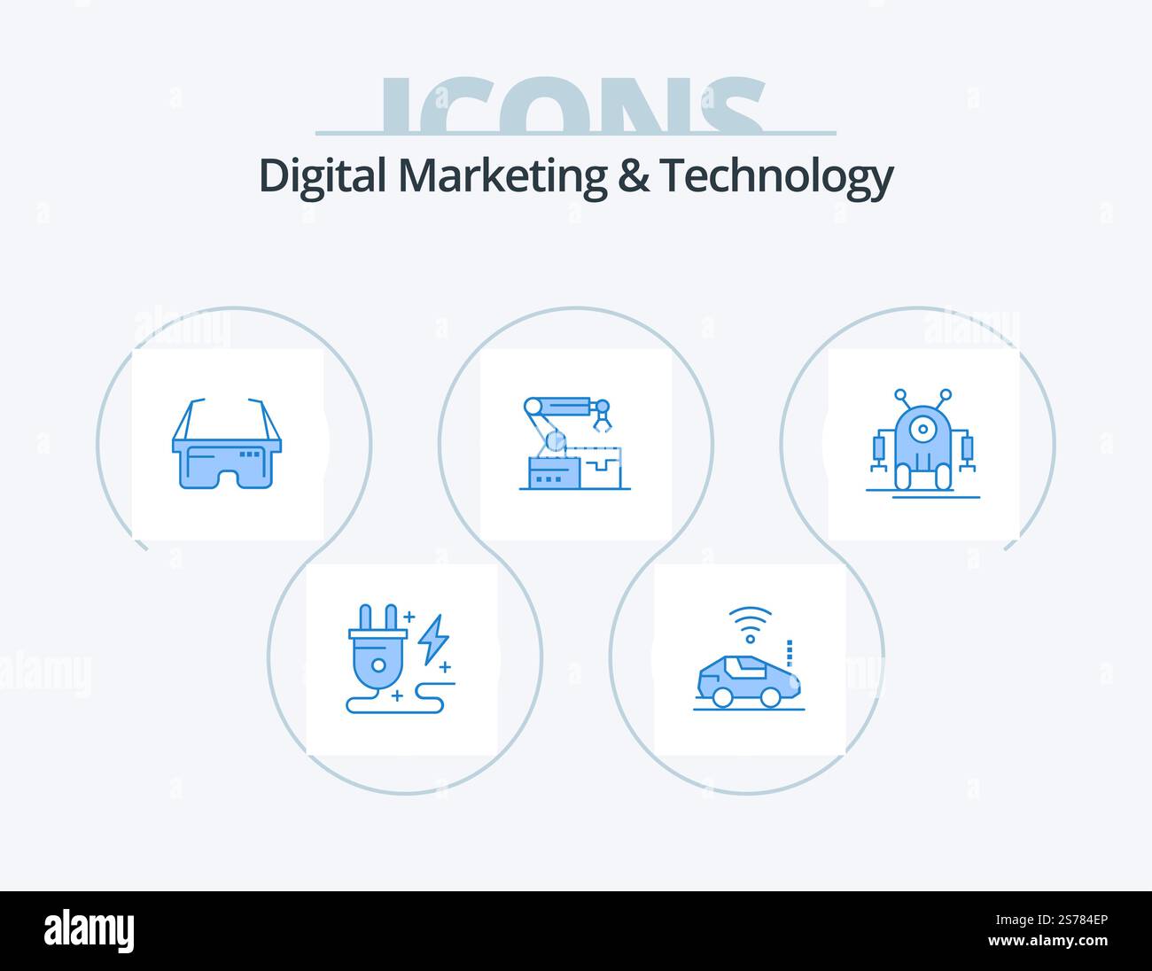 Digital Marketing And Technology Blue Icon Pack 5 Icon Design. robotic ...