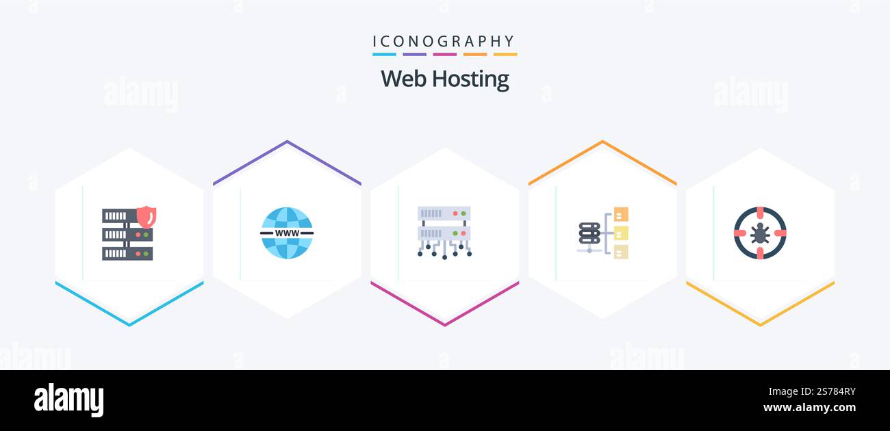 Web Hosting 25 Flat icon pack including network. bug. database server ...