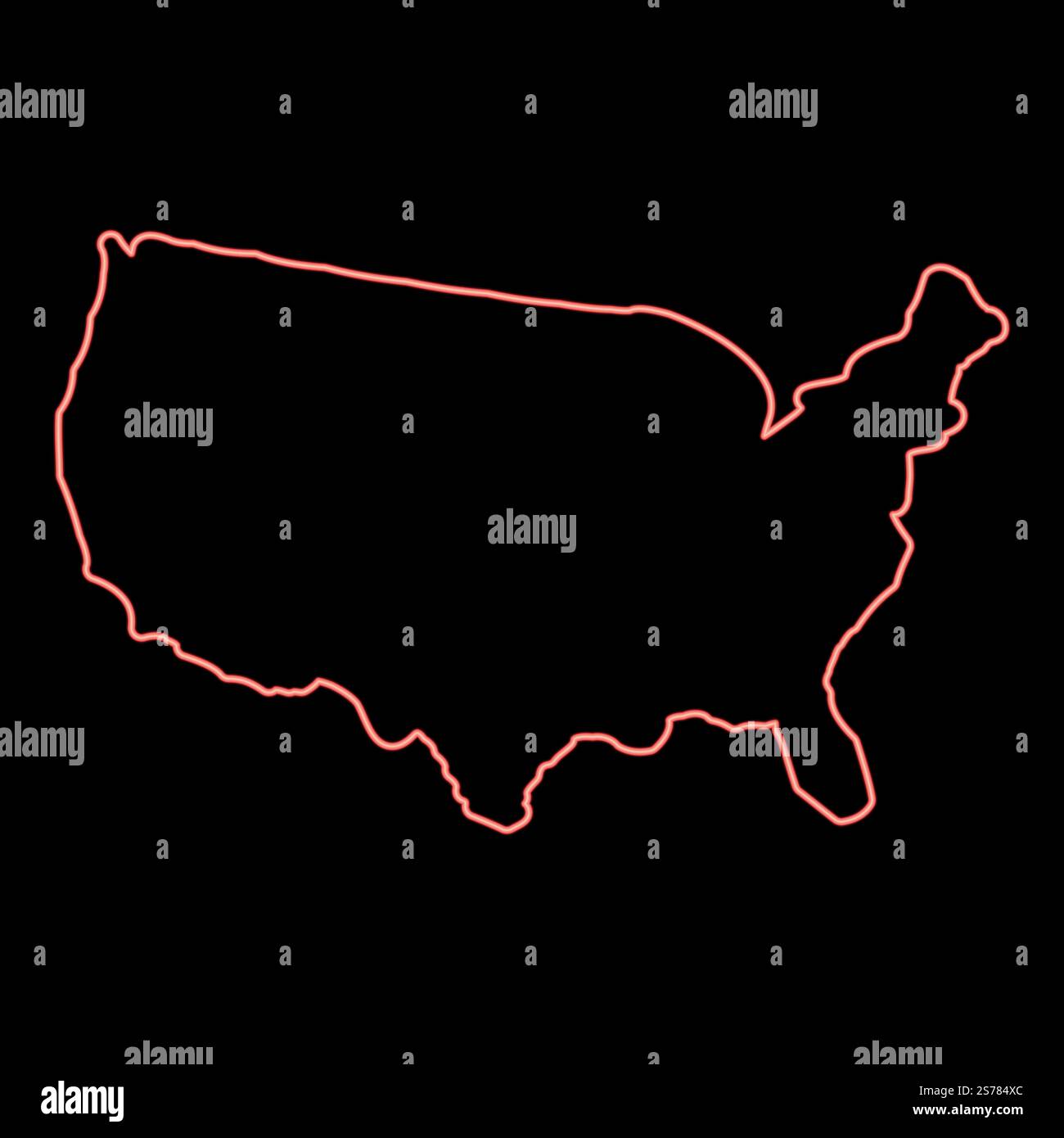 Neon map of America United Stated USA red color vector illustration ...
