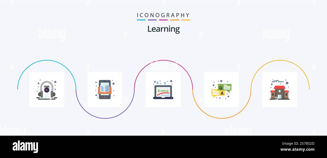 Learning Flat 5 Icon Pack Including education building. chat. learning ...
