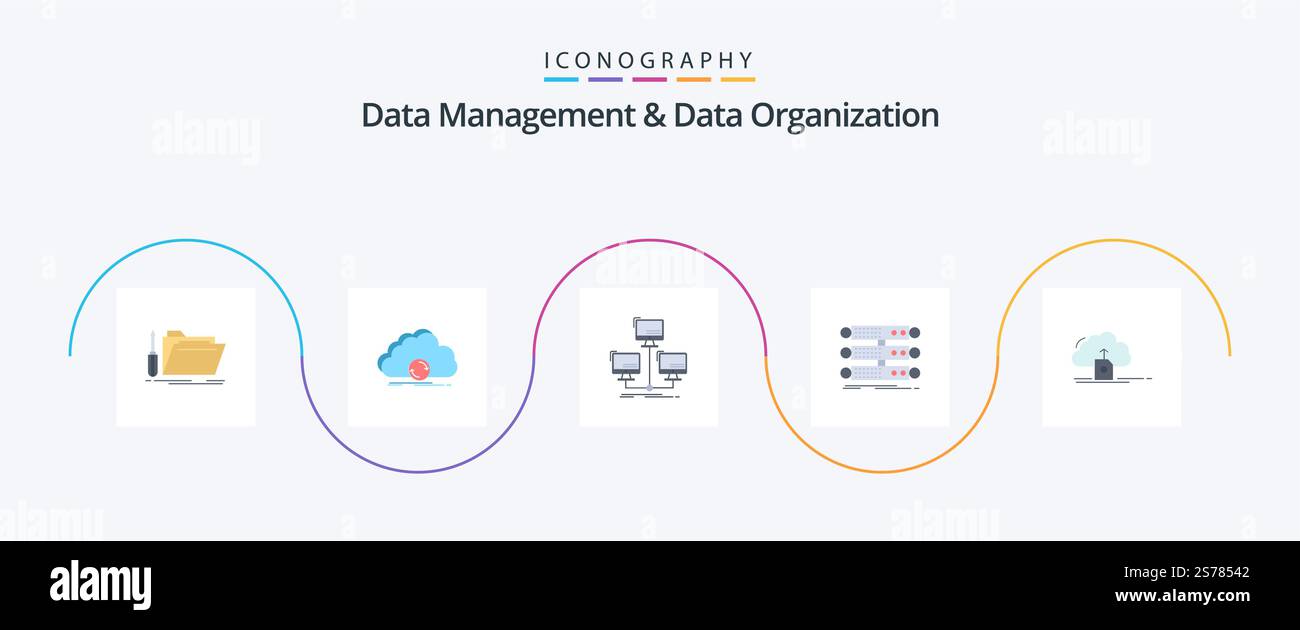 Data Management And Data Organization Flat 5 Icon Pack Including rack. server. data. computer ...