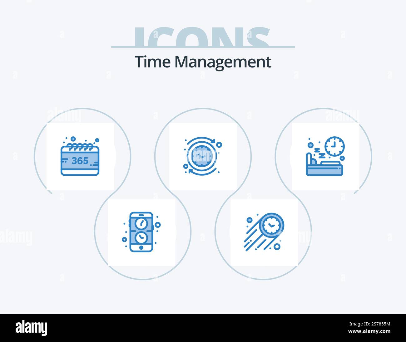 Time Management Blue Icon Pack 5 Icon Design. bed. reverse. all. clock ...