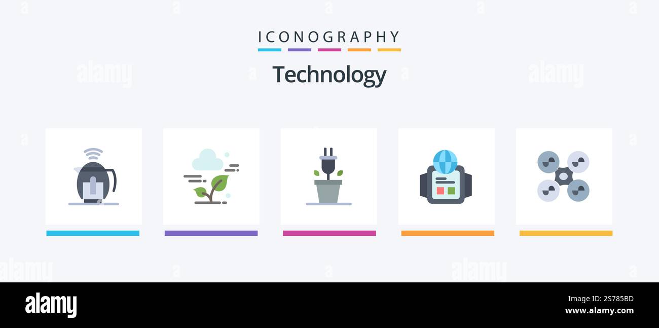 Technology Flat 5 Icon Pack Including technology. fly. plug. drone ...