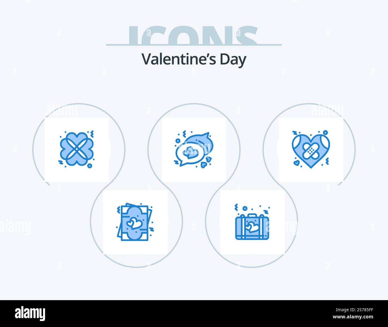 Valentines Day Blue Icon Pack 5 Icon Design. broken. messages. suitcase ...