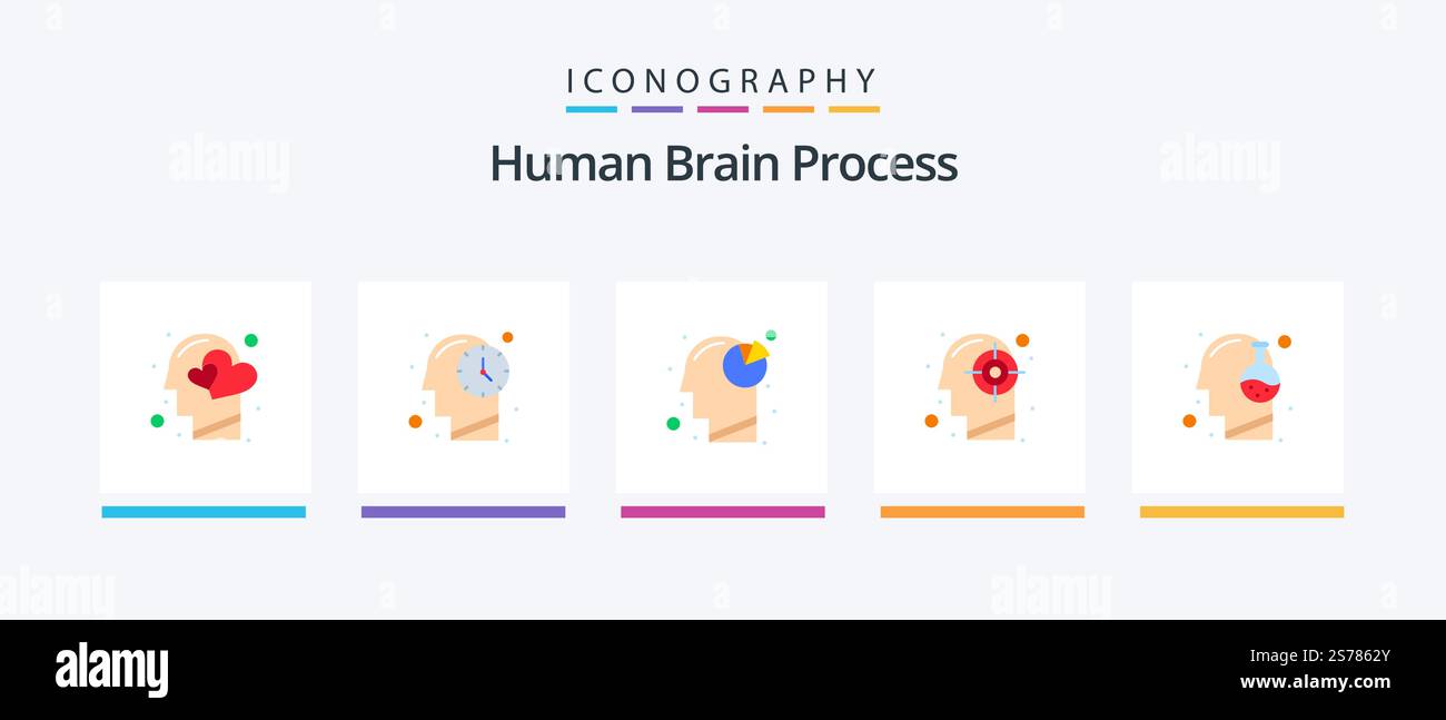 Human Brain Process Flat 5 Icon Pack Including head. mind. analysis ...