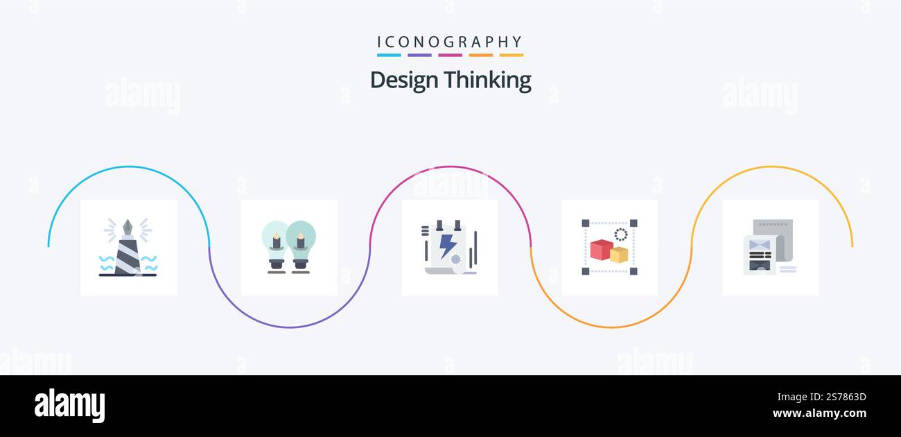 Design Thinking Flat 5 Icon Pack Including file. 3d. pencil. clipboard ...