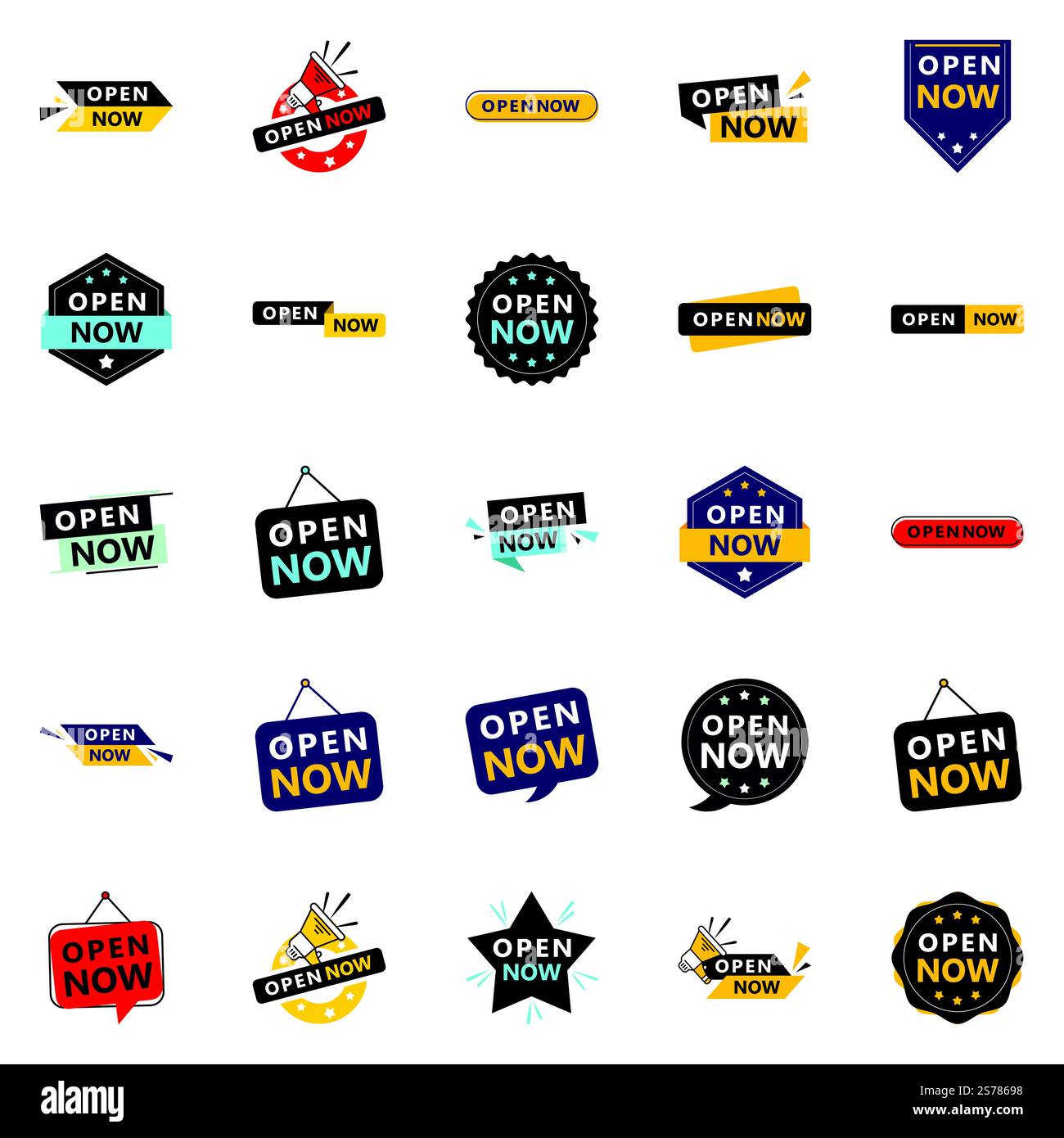 Open now pack 25 unique designs to choose from Stock Vector Image & Art ...