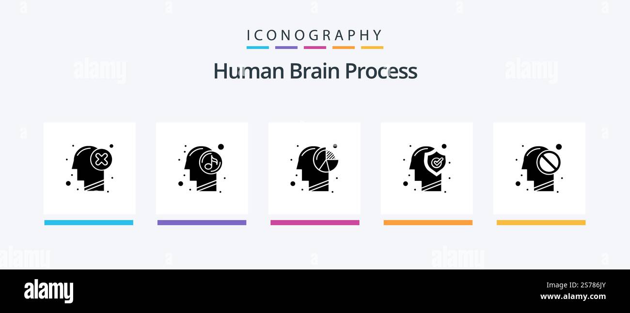 Human Brain Process Glyph 5 Icon Pack Including protect. head. relaxed ...