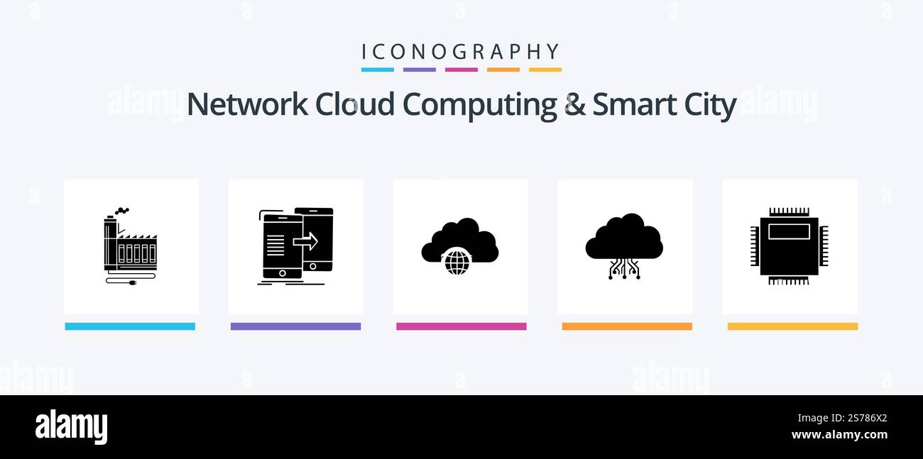 Network Cloud Computing And Smart City Glyph 5 Icon Pack Including computing. infrastructure ...