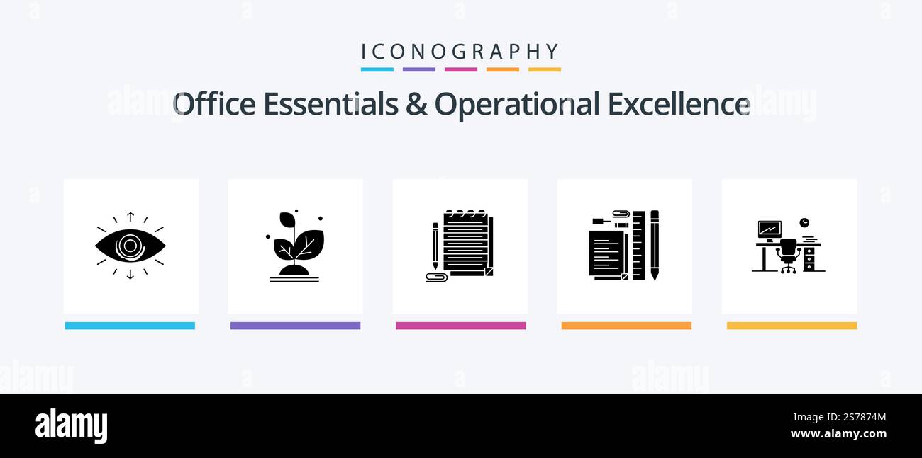 Office Essentials And Operational Exellence Glyph 5 Icon Pack Including ...