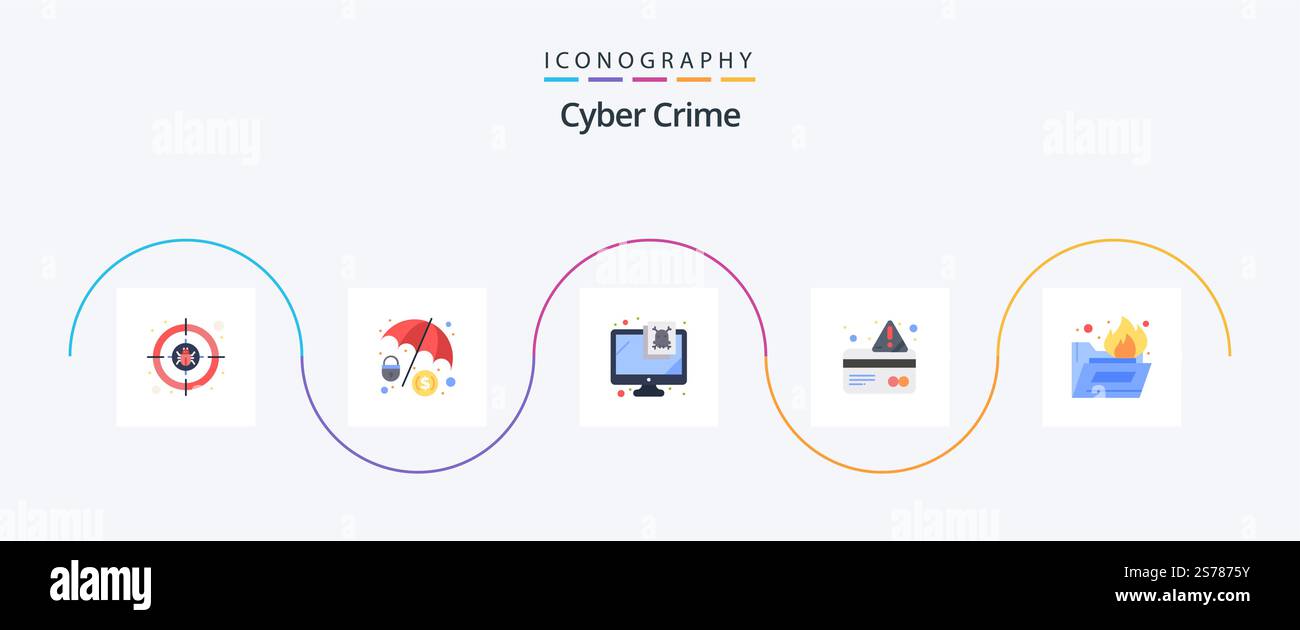 Cyber Crime Flat 5 Icon Pack Including folder antivirus. payment ...
