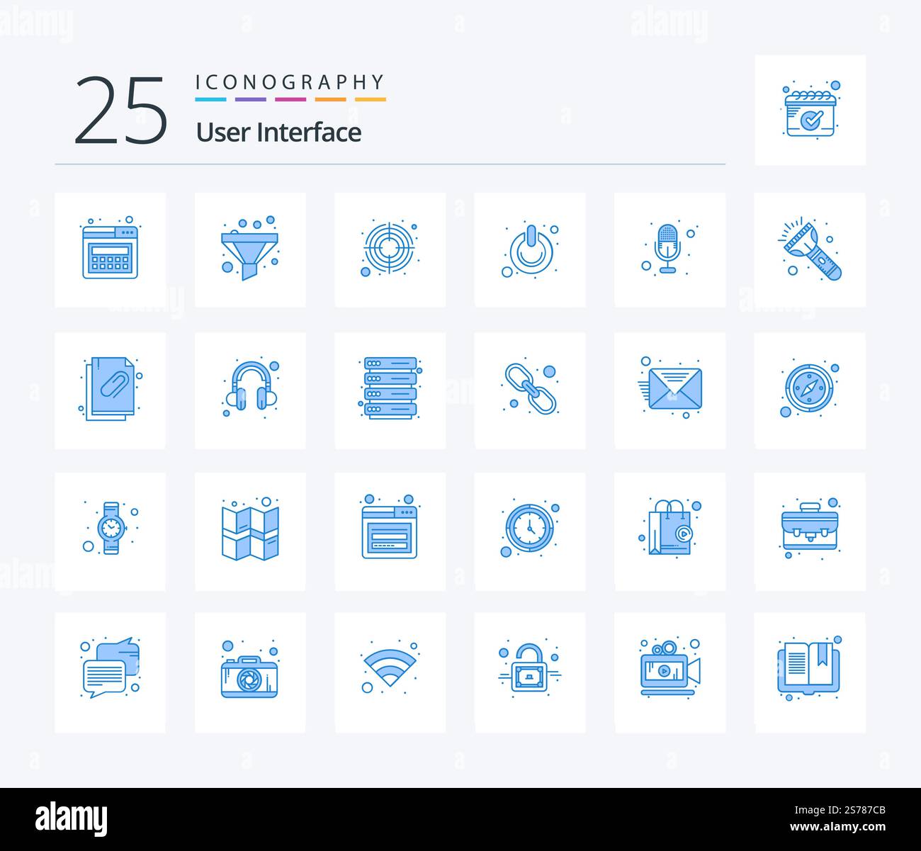 User Interface 25 Blue Color icon pack including voice. mic. goal. switch. on Stock Vector Image ...